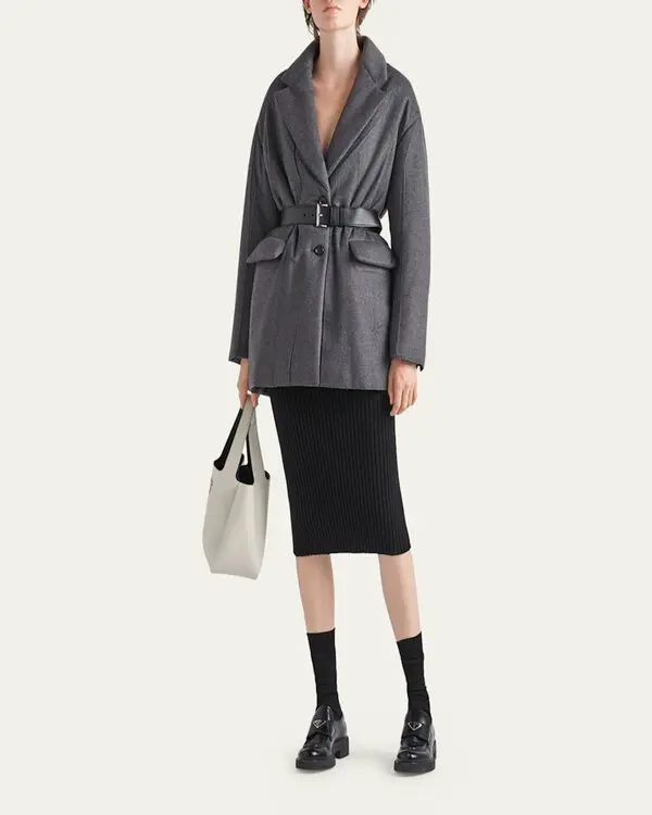 ジャケット PRADA Women Outer P557PY 17N1 F0480 ARDESIA GREY Prada Lana Wool-Cashmere Belted Jacket - F0480 Ardesia